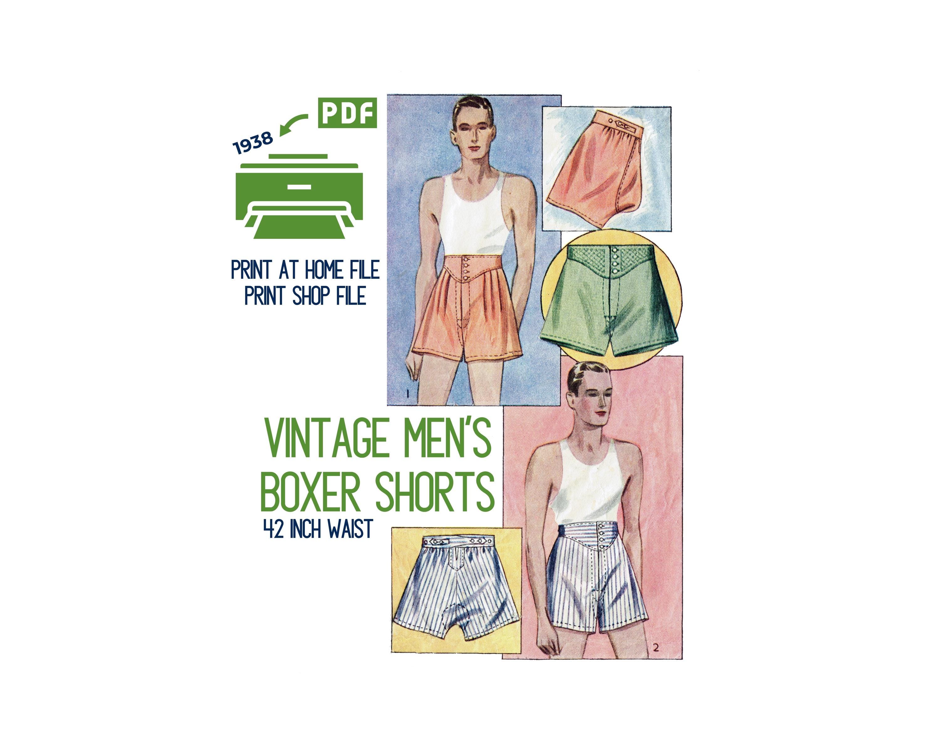 1930s Men's Boxer Shorts Sewing Pattern (digital Download) 42 Waist - Etsy