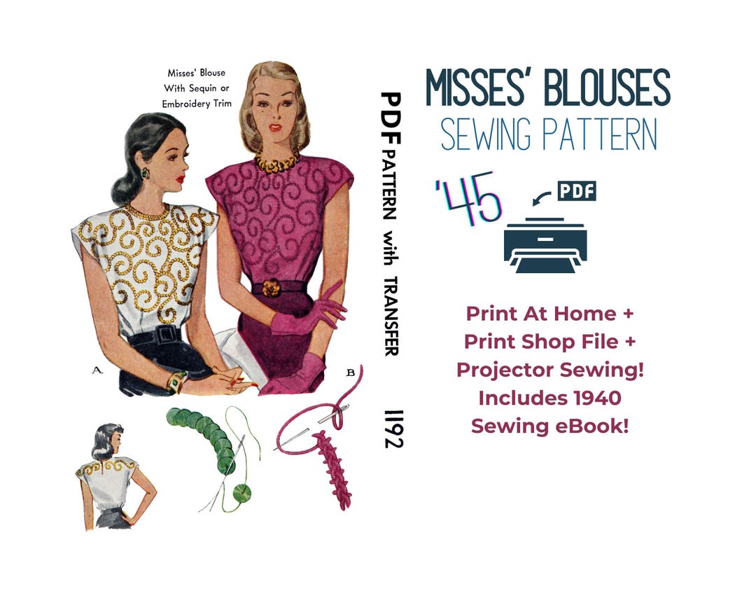 Vintage Blouse Sewing Pattern With Sequins or Hand Embroidery PDF M ...