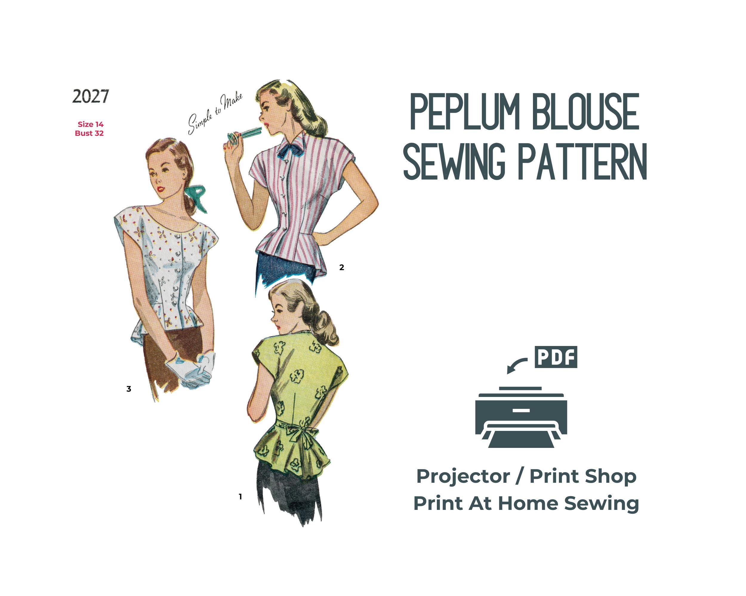 1940s Peplum Blouse Sewing Pattern: Vintage Style (PDF Pattern) - Etsy