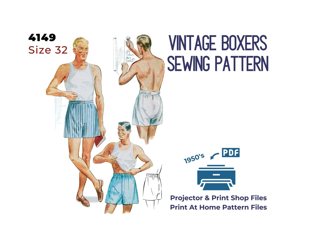 Men's Boxer Brief Sewing Pattern Men's Vintage 1950s Sewing Pattern ...
