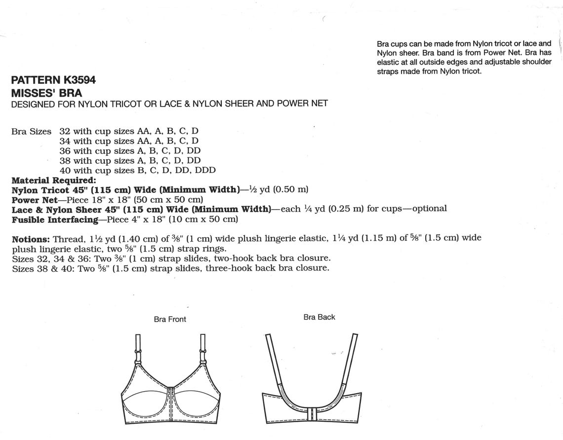 Classic Bra Sewing Pattern Sizes AA-DDD (PDF Download) - Etsy