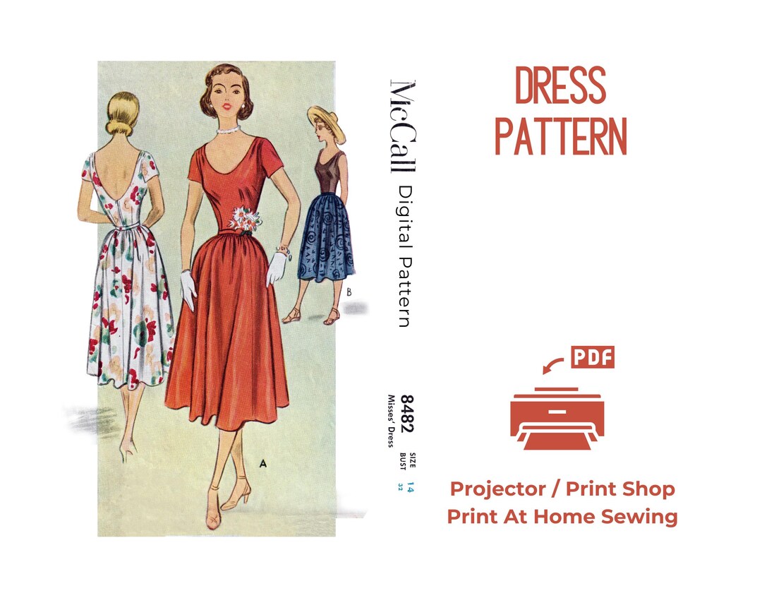 1950s Dress Sewing Pattern PDF Digital Download Vintage Dress Pattern ...