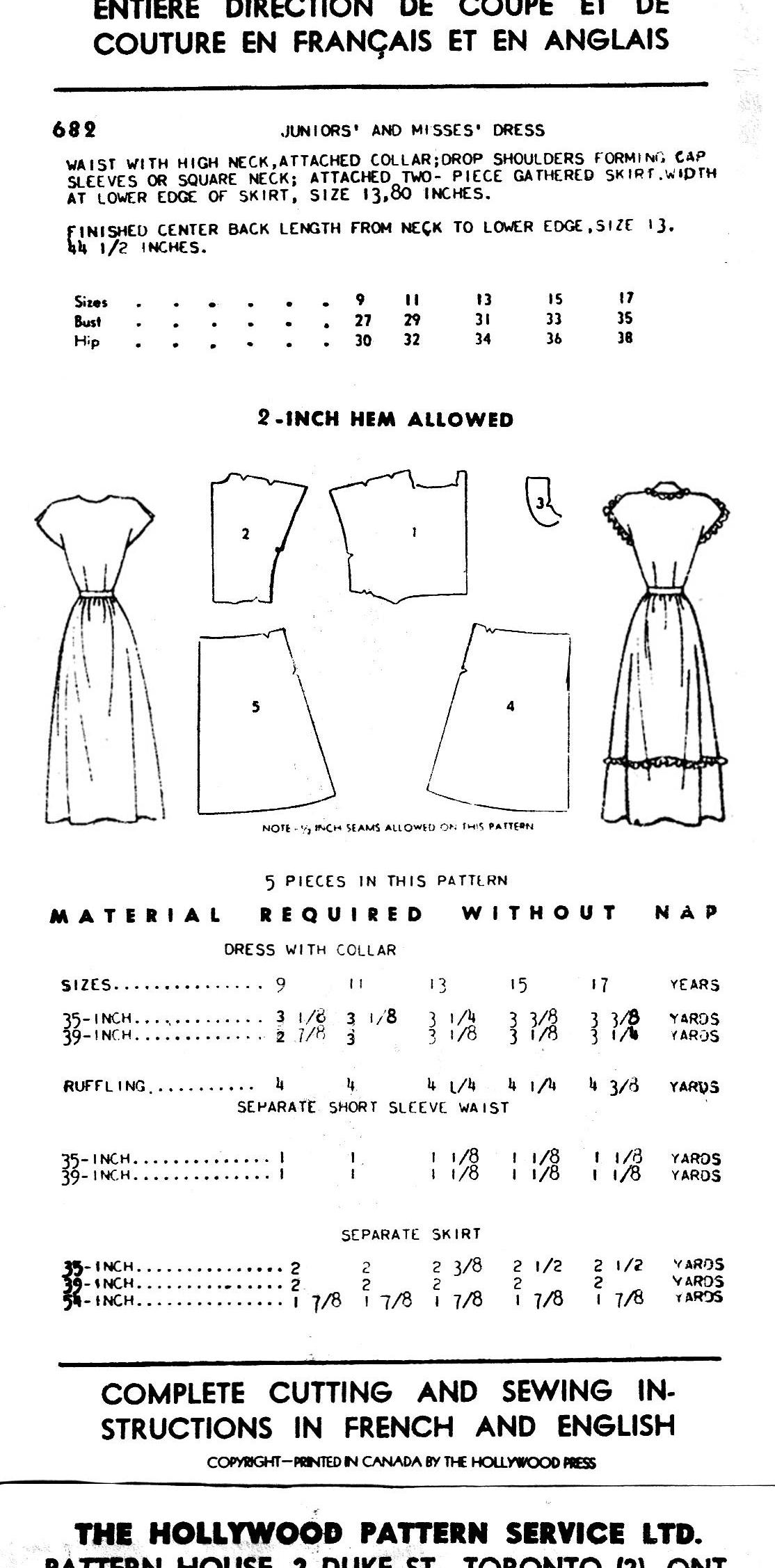 Hollywood Sewing Pattern 682 Instant Digital Download and Print 1940s ...