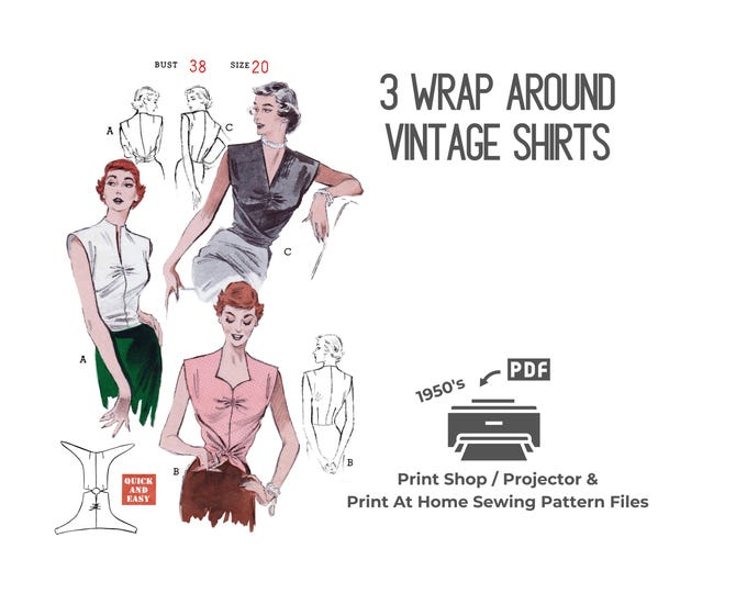 Vintage Sewing Pattern PDF 1950s 50s 1956 • blouse Sewing Pattern Bow ...