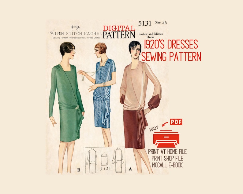 1920s Flapper Dress Sewing Pattern – Roaring 20s Drop Waist (digital ...