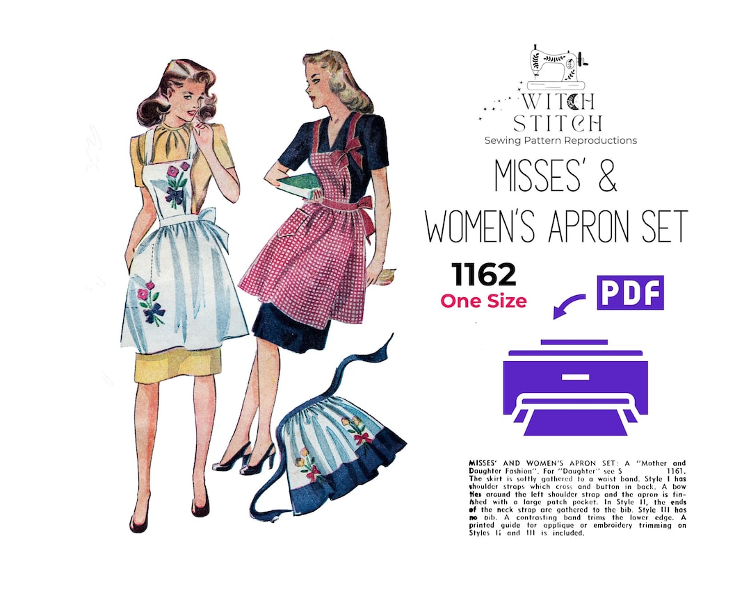 1940s Apron Sewing Pattern PDF: Vintage Misses' & Women's Set #1162 ...