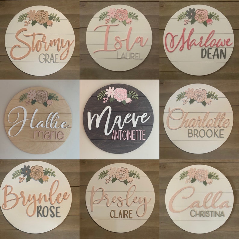 Round Floral Shiplap Baby Name Sign for Nursery or Shower | Etsy