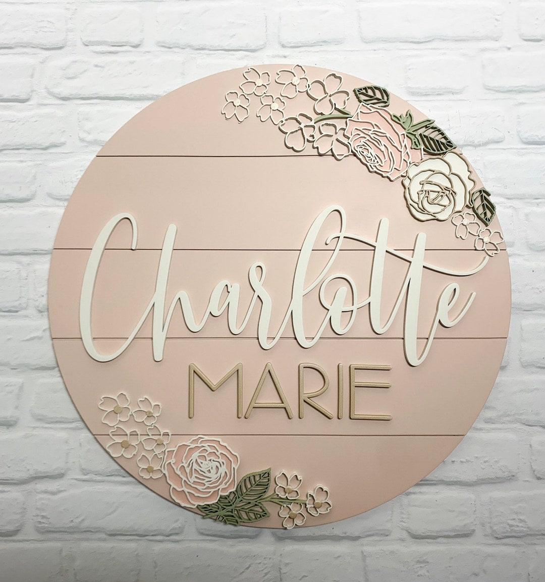 Custom Blush Pink Floral Baby Name Sign: Nursery Wall Decor - Etsy