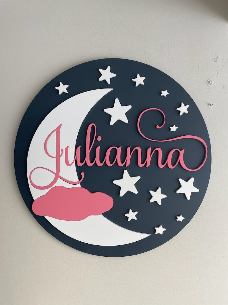 Moon, Cloud and Stars Nursery Name Sign: Baby Boy Wall Decor in Blue ...