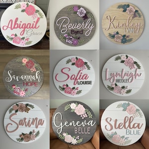 Custom Floral Wood Baby Name Sign for Girly Nursery: Blush Pink and ...