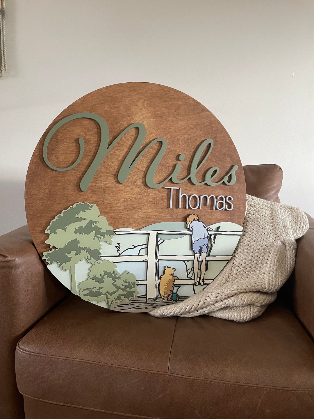 24" Classic Winnie the Pooh Baby Name Sign | Round Sign | Nursery Wall ...