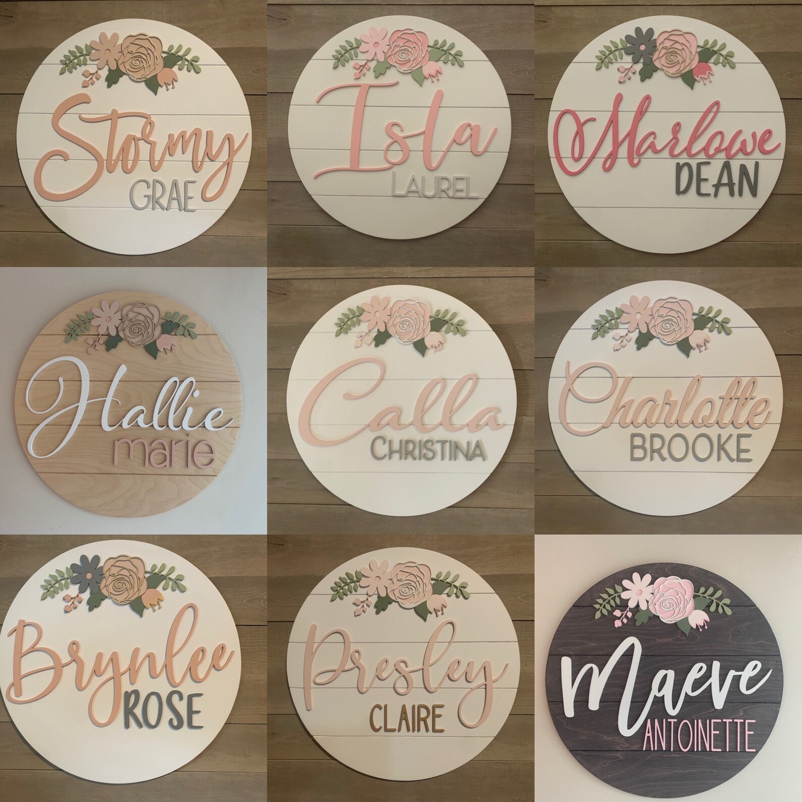 Custom Wooden Name Sign with layered flower Round Sign | Etsy