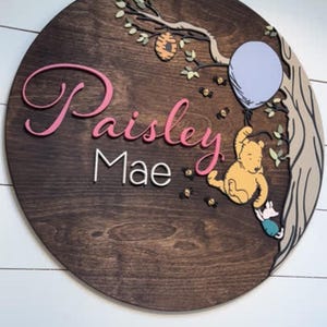 Winnie the Pooh Nursery Name Sign, 3D Kids Room Decor, Custom Wooden ...