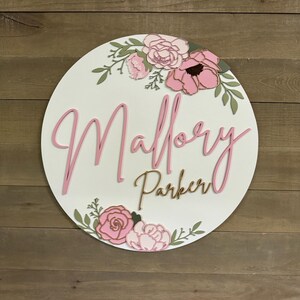 Floral Personalized Round Name Sign With Beautiful Layered Flowers for ...