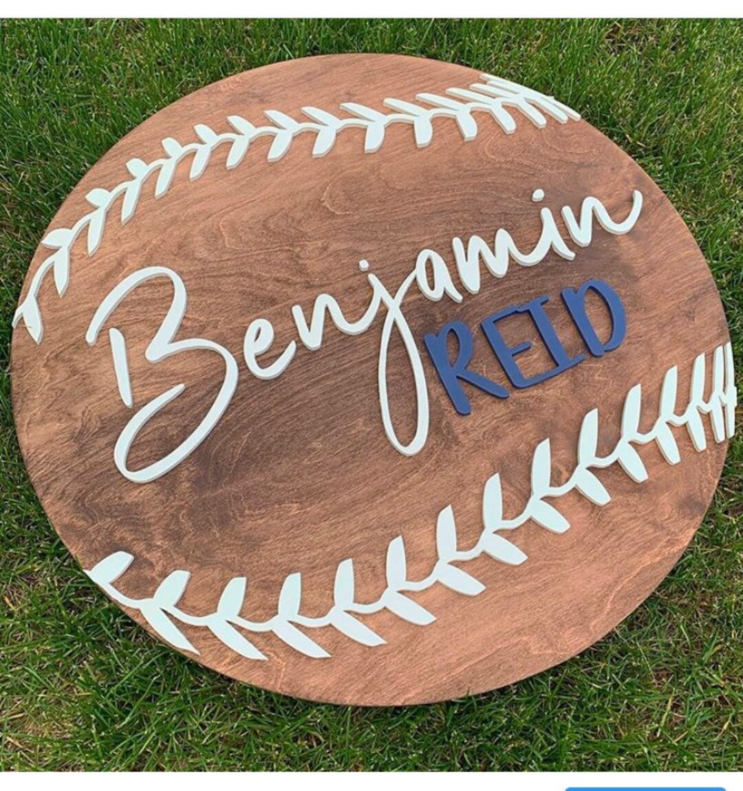 30” Baseball Name Sign | Personalized Round | Shower | Baby Name Sign ...