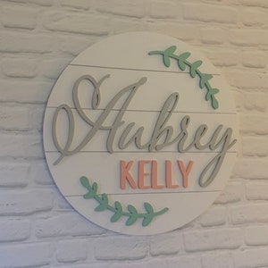 Custom Wood Name Sign | 24" Round Sign | Wreath | Branches | Shiplap ...