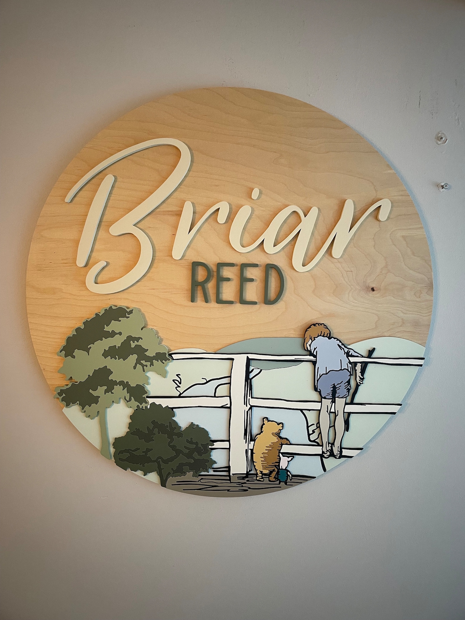 24 Classic Winnie the Pooh Baby Name Sign Round Sign Nursery Wall Art ...