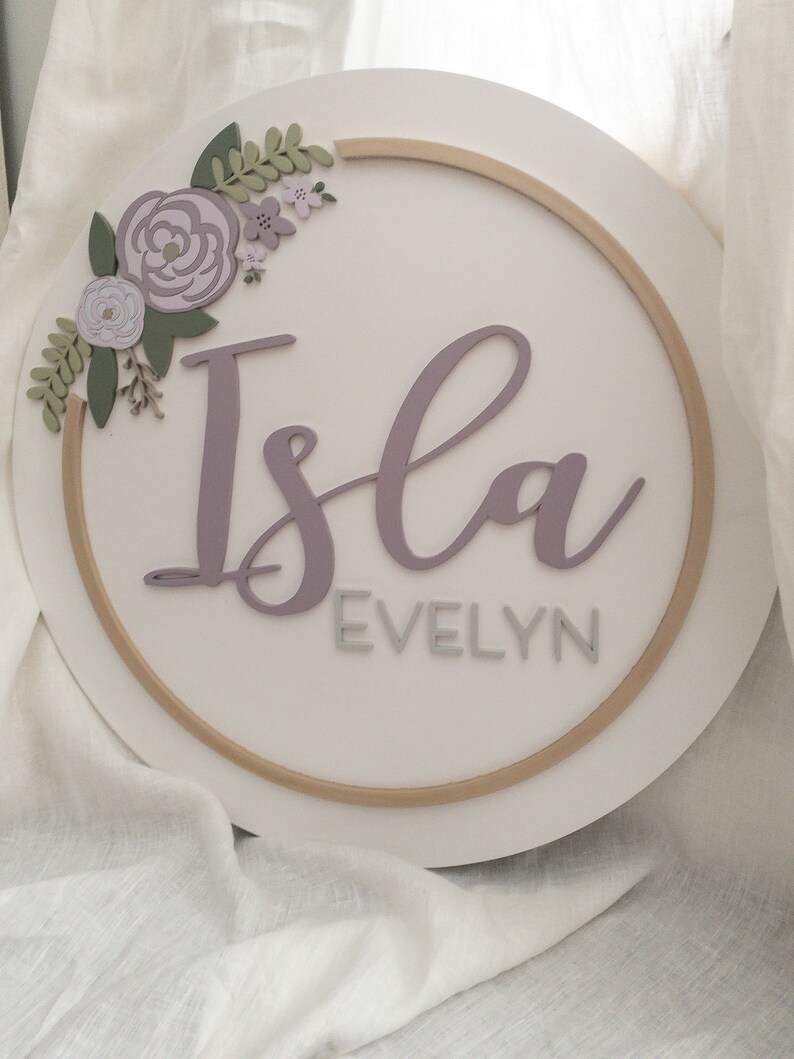 Round Name Sign Floral Shiplap Baby Name Sign for Nursery - Etsy