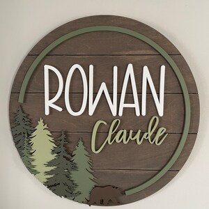 24 Forest Wood Name Sign 24 Round Sign Nursery Bear Woodland Baby ...