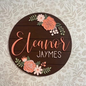 Custom Floral Wood Baby Name Sign for Girly Nursery: Blush Pink and ...