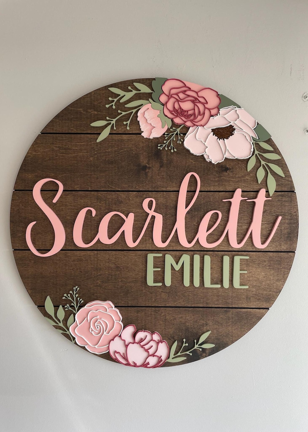 Floral Personalized Round Name Sign With Beautiful Layered Flowers for ...