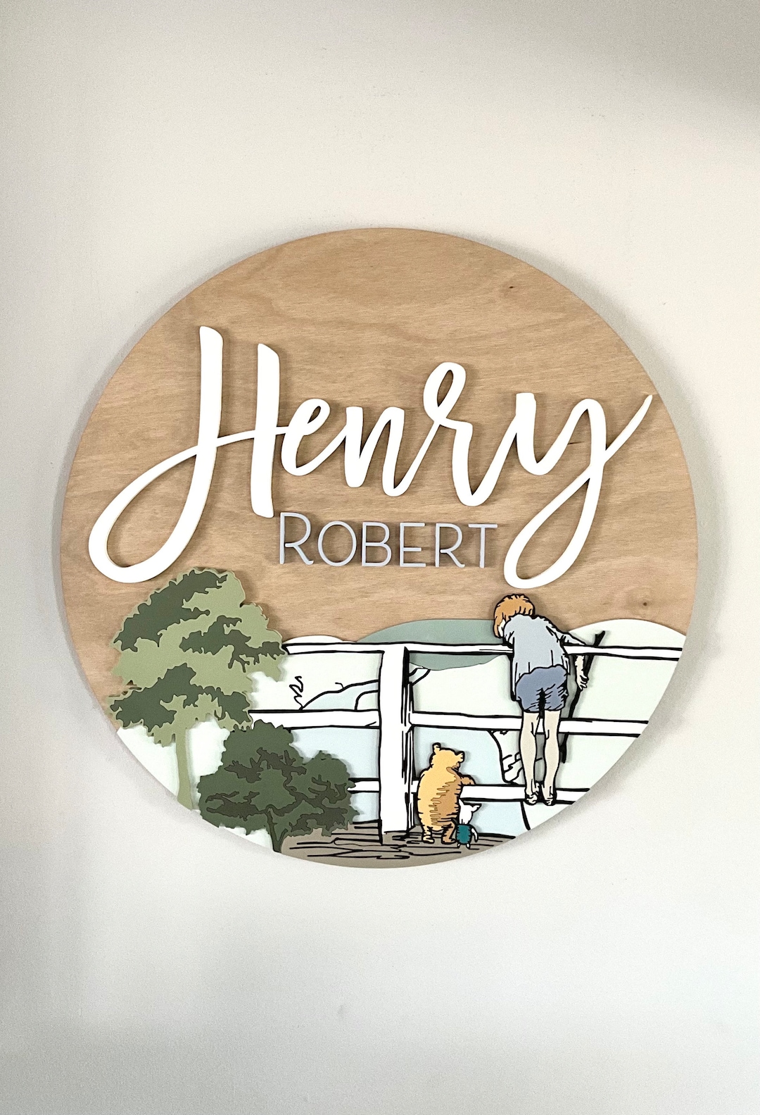 Winnie the Pooh Nursery Name Sign: 3D Wood Art, Pooh Sticks Bridge ...