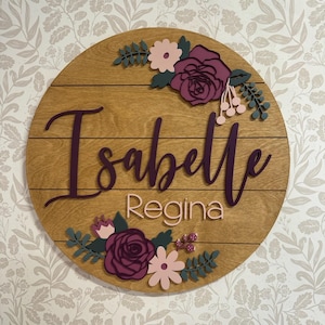 Custom Floral Wood Baby Name Sign for Girly Nursery: Blush Pink and ...