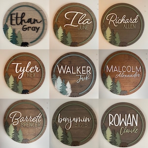 24 Forest Wood Name Sign 24 Round Sign Nursery Bear Woodland Baby ...