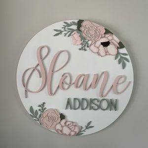 Custom Wood Baby Name Sign | Round Sign | Floral | Shiplap | Peony ...
