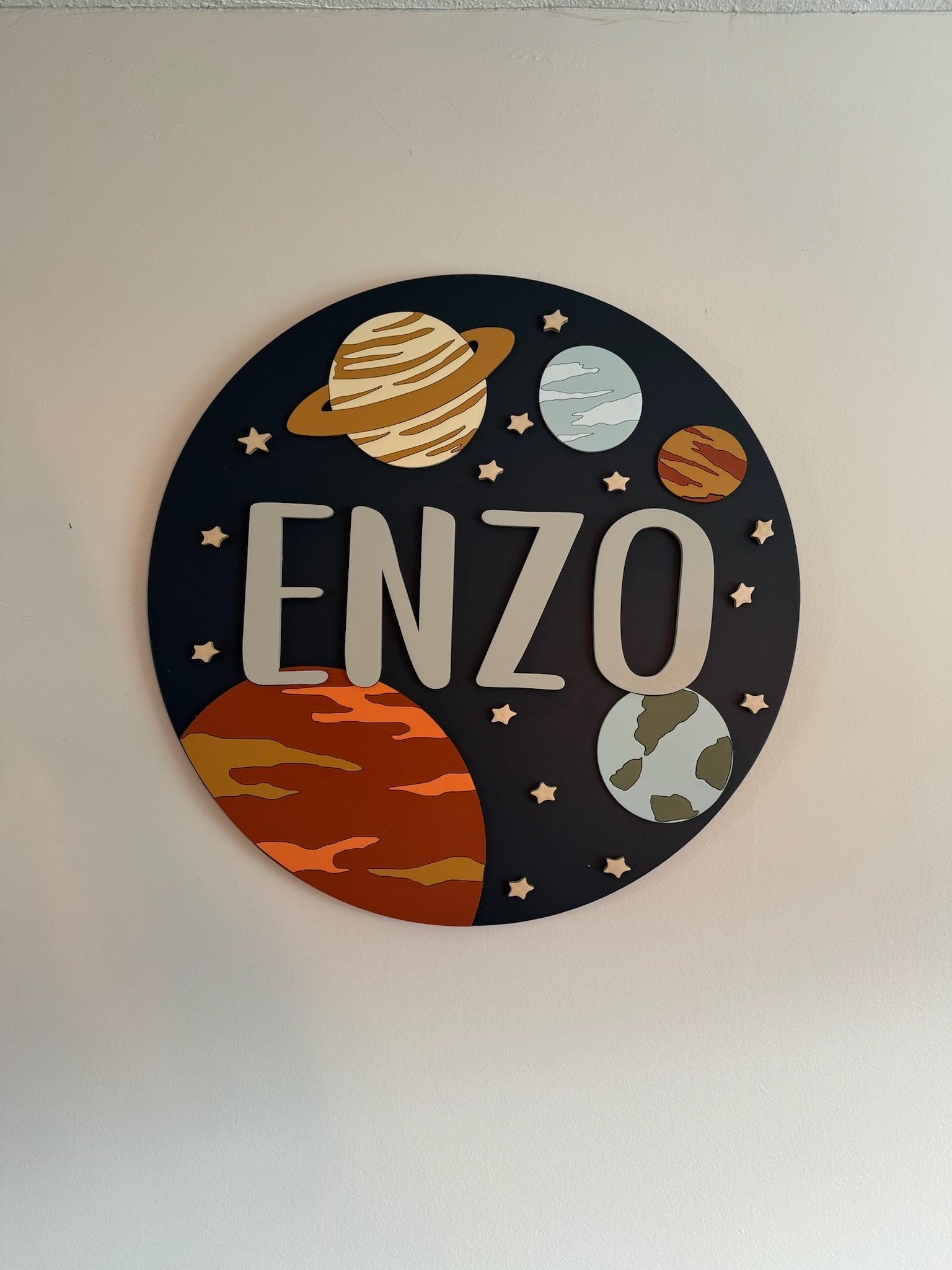 Custom Round Space Planets Boy Name Sign: Solar System Nursery Decor ...