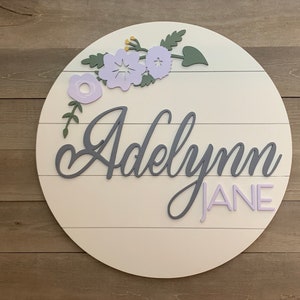24" Floral Nursery Name Sign | Round Shiplap Name Board| Blush ...