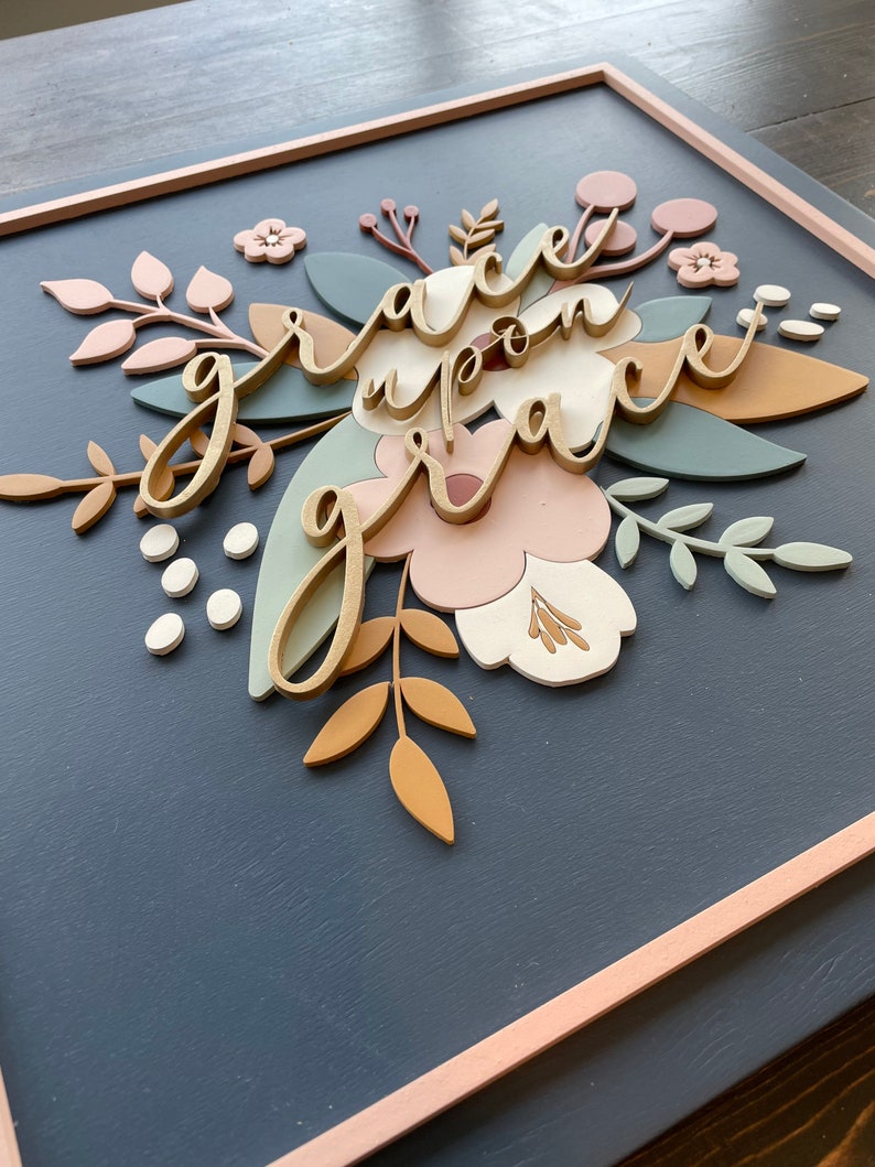 Grace Upon Grace Sign: Navy Floral Scripture Wall Art - Etsy