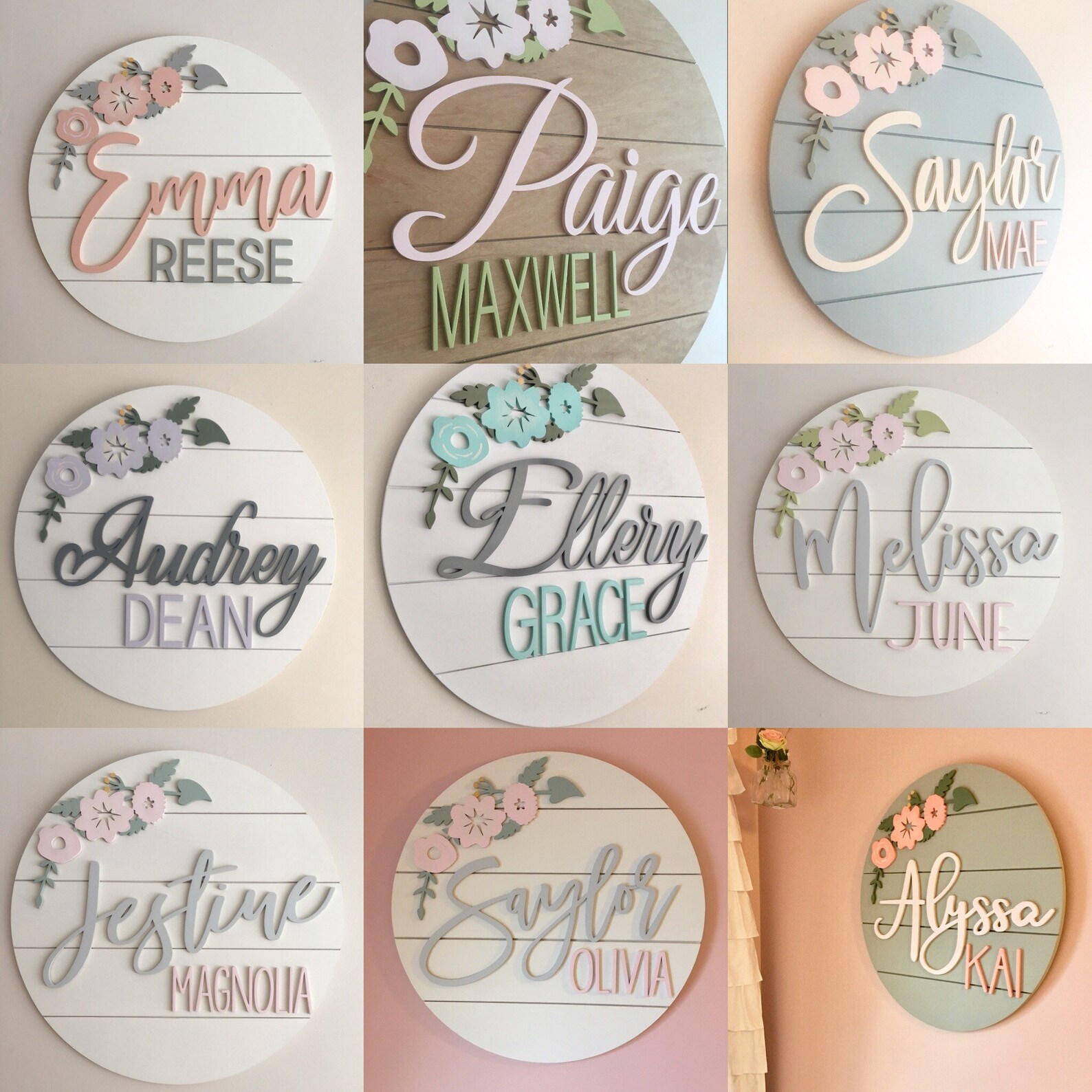 Custom Wooden Floral Name Sign Personalized Round Sign With - Etsy