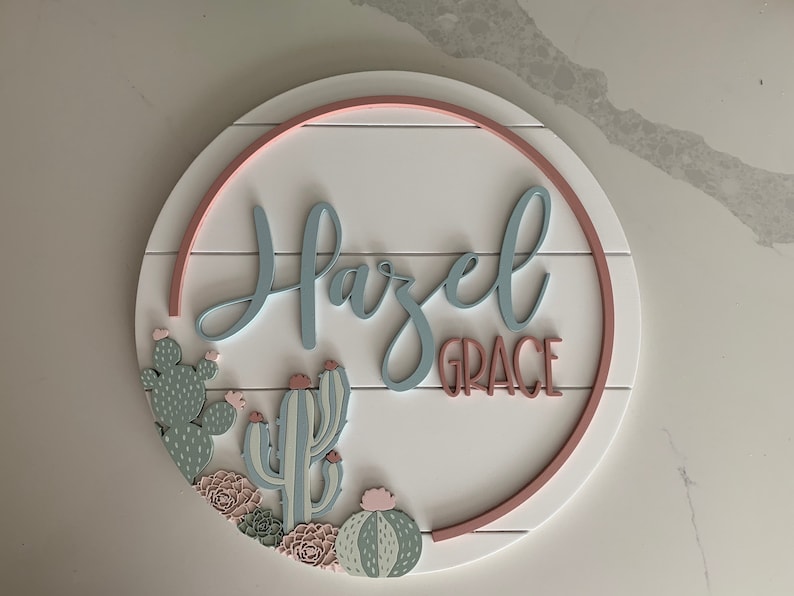 Round Name Sign Cactus and Succulent Shiplap Baby Name - Etsy