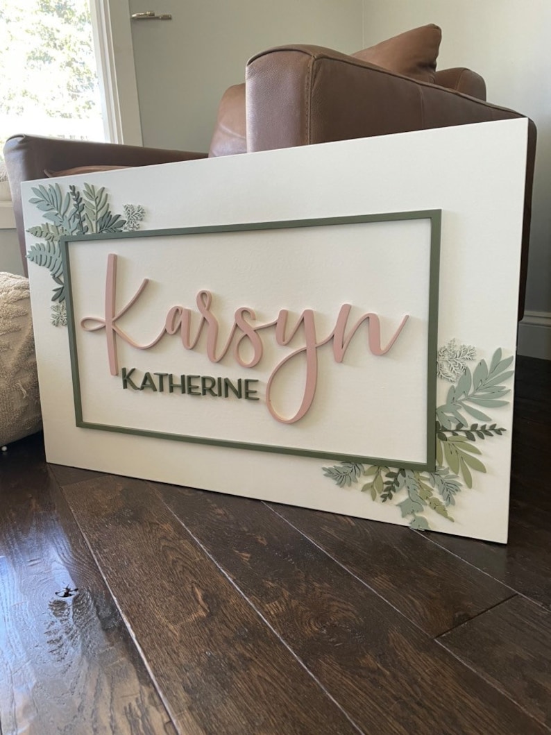 Botanical Custom Wood Name Sign With Greenery Rectangle Sign - Etsy