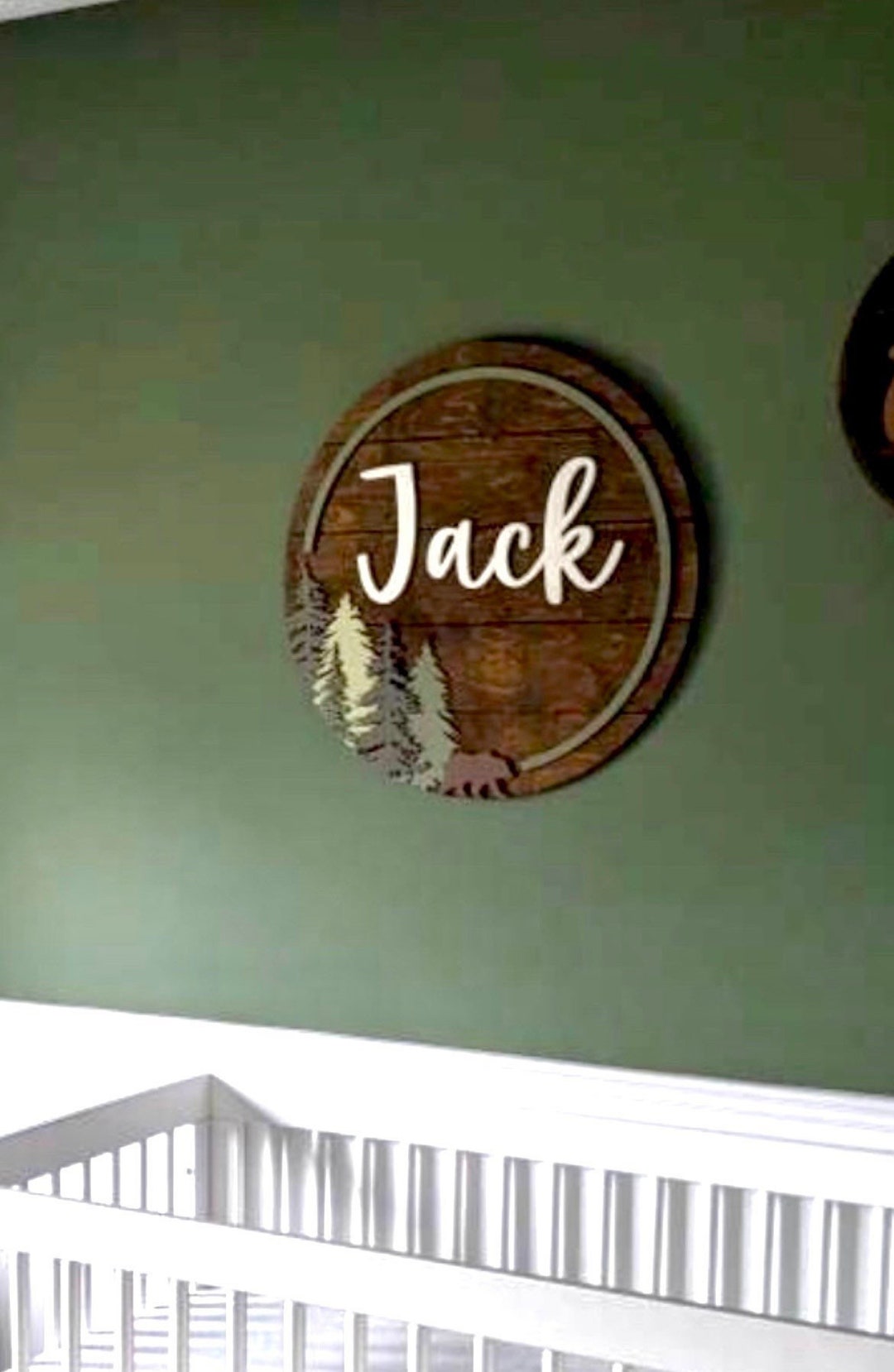 24 Forest Wood Name Sign 24 Round Sign Nursery Bear Woodland Baby ...