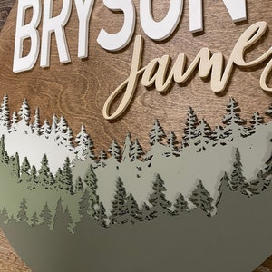 24" Forest Wooden Name Sign | 24" Round Treeline Sign | Nursery | Bear ...