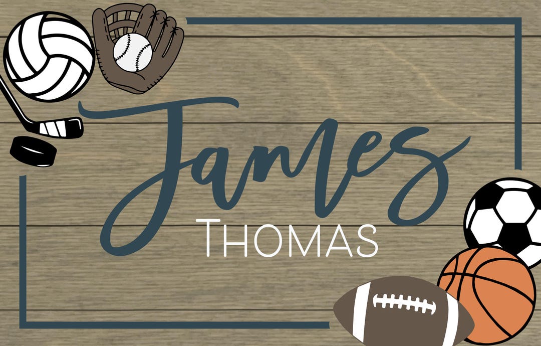 Sports Ball Rectangle Name Sign: 3D Custom Wooden Nursery Decor and ...