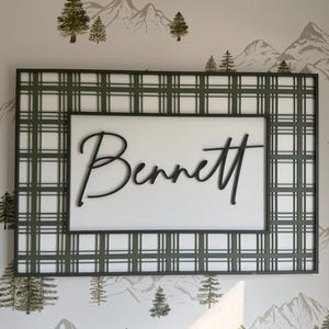 Custom Plaid Rectangle Baby Name Sign: Large Shiplap Nursery Wall Decor ...