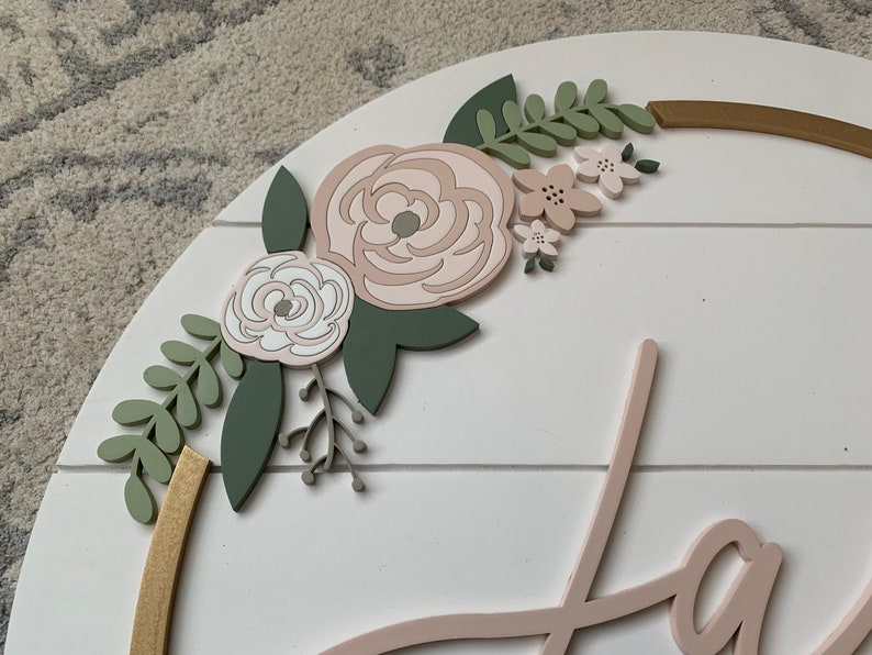 Round Name Sign Floral Shiplap Baby Name Sign for Nursery - Etsy