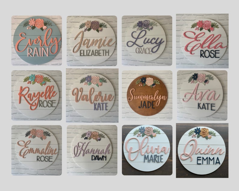 Round Floral Shiplap Baby Name Sign for Nursery or Shower | Etsy