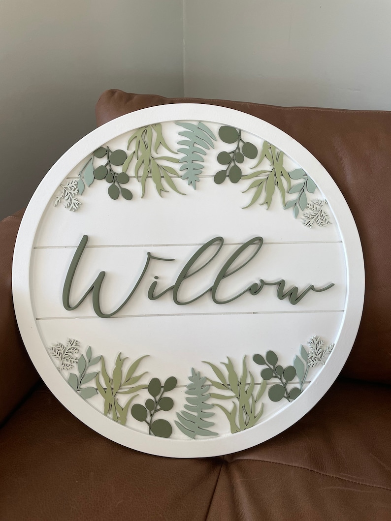 Custom Wood Name Sign: Botanical Nursery Decor With Eucalyptus - Etsy