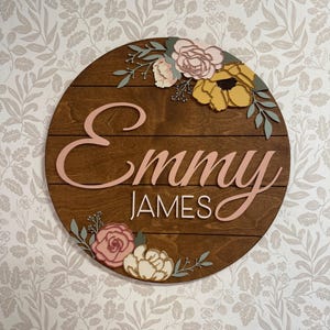 Floral Personalized Round Name Sign With Beautiful Layered Flowers for ...