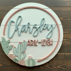 Round Name Sign | Cactus and Succulent Shiplap | Baby Name Sign for ...