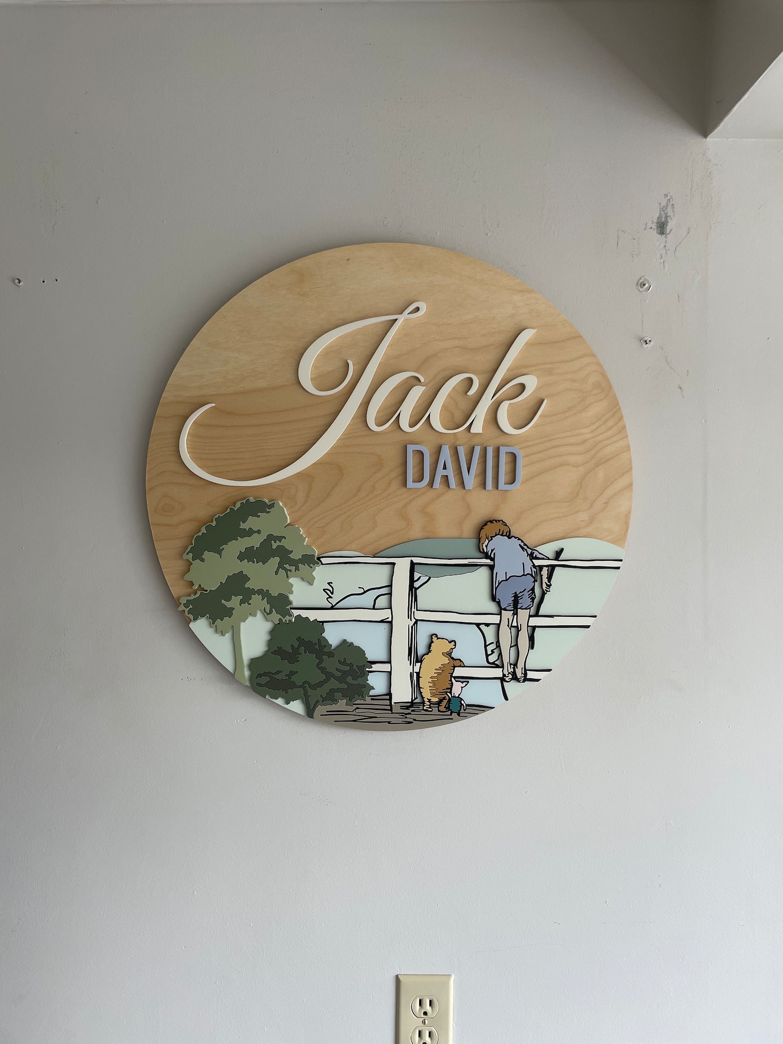 24 Classic Winnie the Pooh Baby Name Sign Round Sign Nursery Wall Art ...