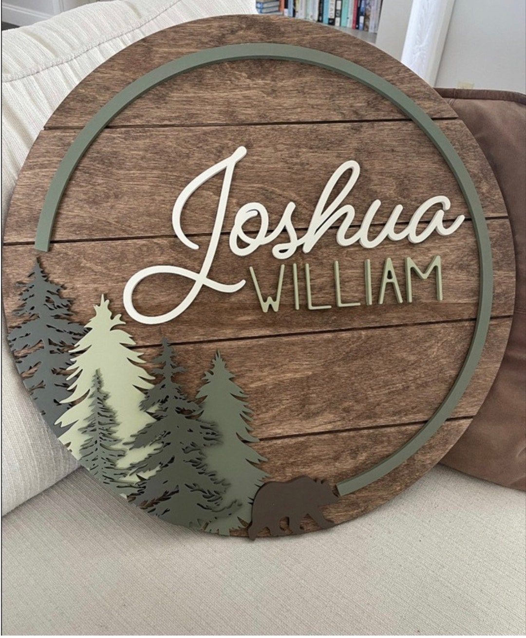 Forest Woodland Nursery Name Sign Personalized 3D Round Wood Bear Baby ...