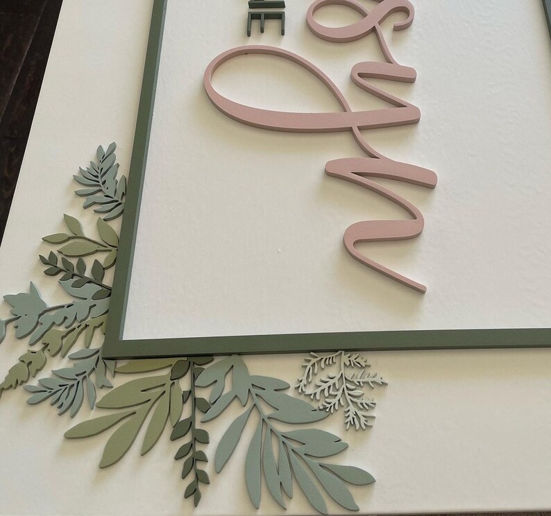 Botanical Custom Wood Name Sign With Greenery Rectangle Sign - Etsy