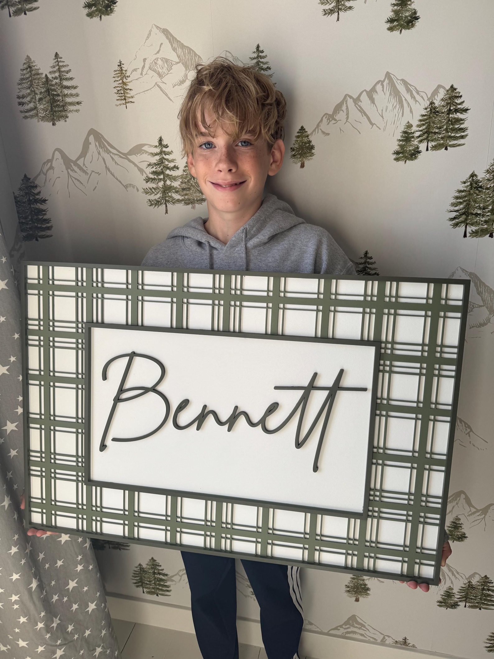 Custom Plaid Rectangle Baby Name Sign: Large Shiplap Nursery Wall Decor ...