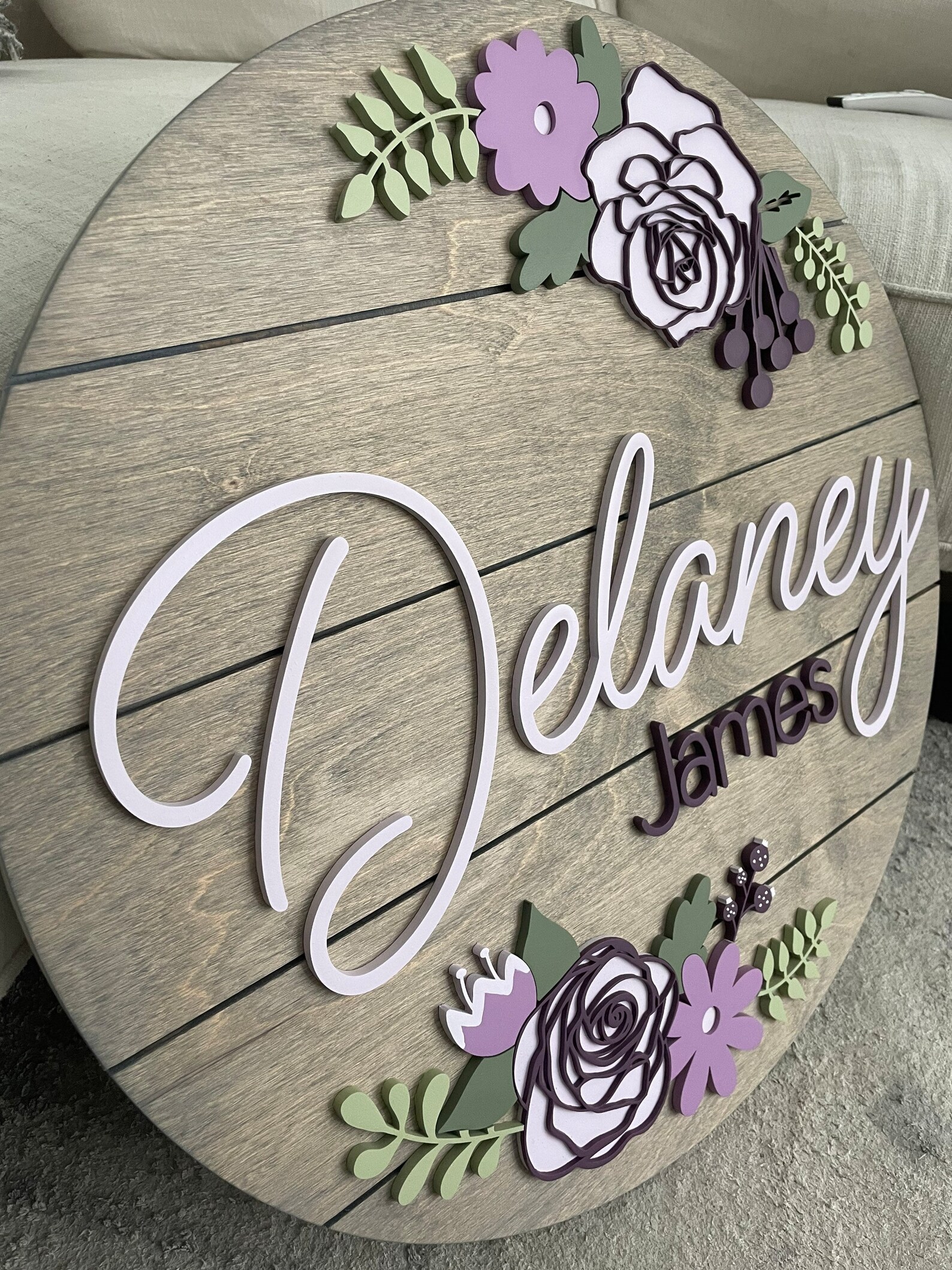 Custom Rustic Wood Round Baby Name Sign: Floral Nursery Decor With Rose ...