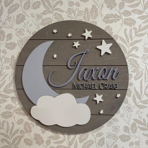 Moon, Cloud and Stars Nursery Name Sign: Baby Boy Wall Decor in Blue ...